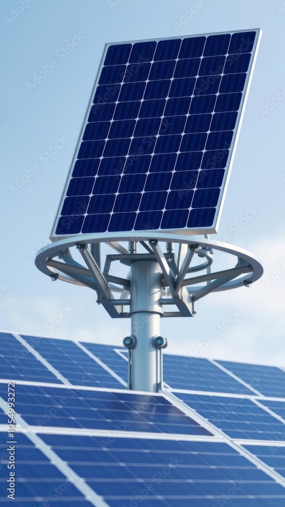 Blue rotating solar panels tilted axis tracker future innovation energy ...