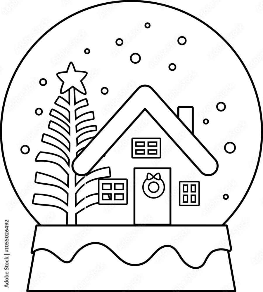 Christmas Snow globe coloring page outline vector. Christmas snowball ...