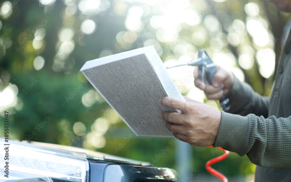 Car owner holds an air filter for examination. Importance of regular ...