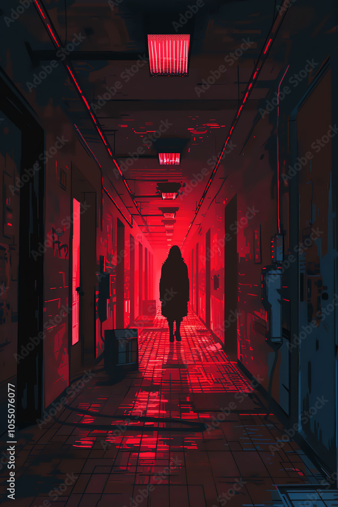 Capture the eerie fusion of advanced tech and horror from a rear view ...