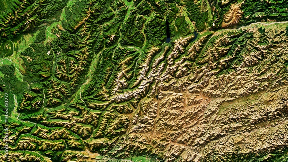 4K Fractal Mountains in New Zealand Map, High Resolution Satellite View ...