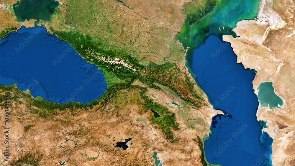 4K Caspian Sea Map, High Resolution Satellite View With No Border ...
