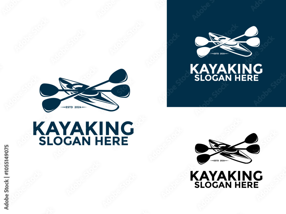 Kayak boat paddle logo vector, River stream kayaking logo design, Ocean ...