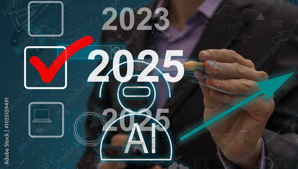 Businessman pointing to digital 2025 on virtual screen. Countdown to ...