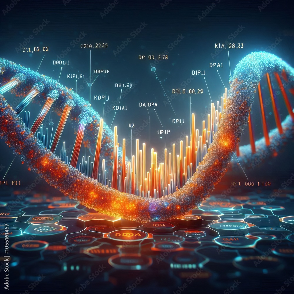 Data DNA KPI KPI visualized as a segment of DNA with the base p Stock ...