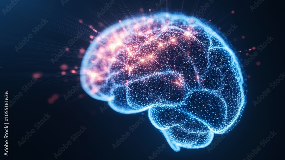 Human brain neural network close-up, GABA neurotransmitter ...