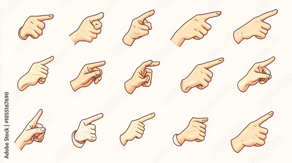 2410 23.A variety of hand cursor icons, featuring a hand in different ...