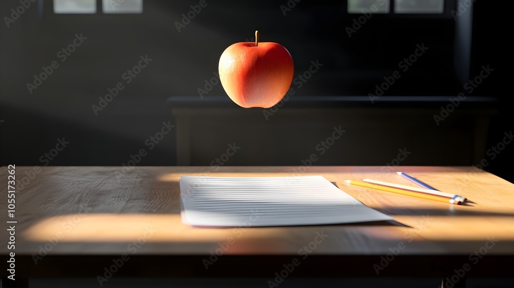 Mesmerizing 3D scene of a teacher s desk with floating paper sheets ...