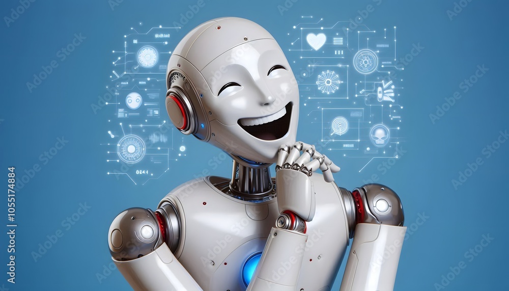artificial intelligence robot humanoid smile emotion kind laughing friendly expression Stock ...