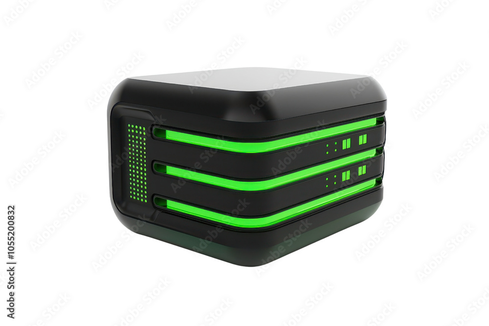 Futuristic black and green external hard drive isolated on transparent ...