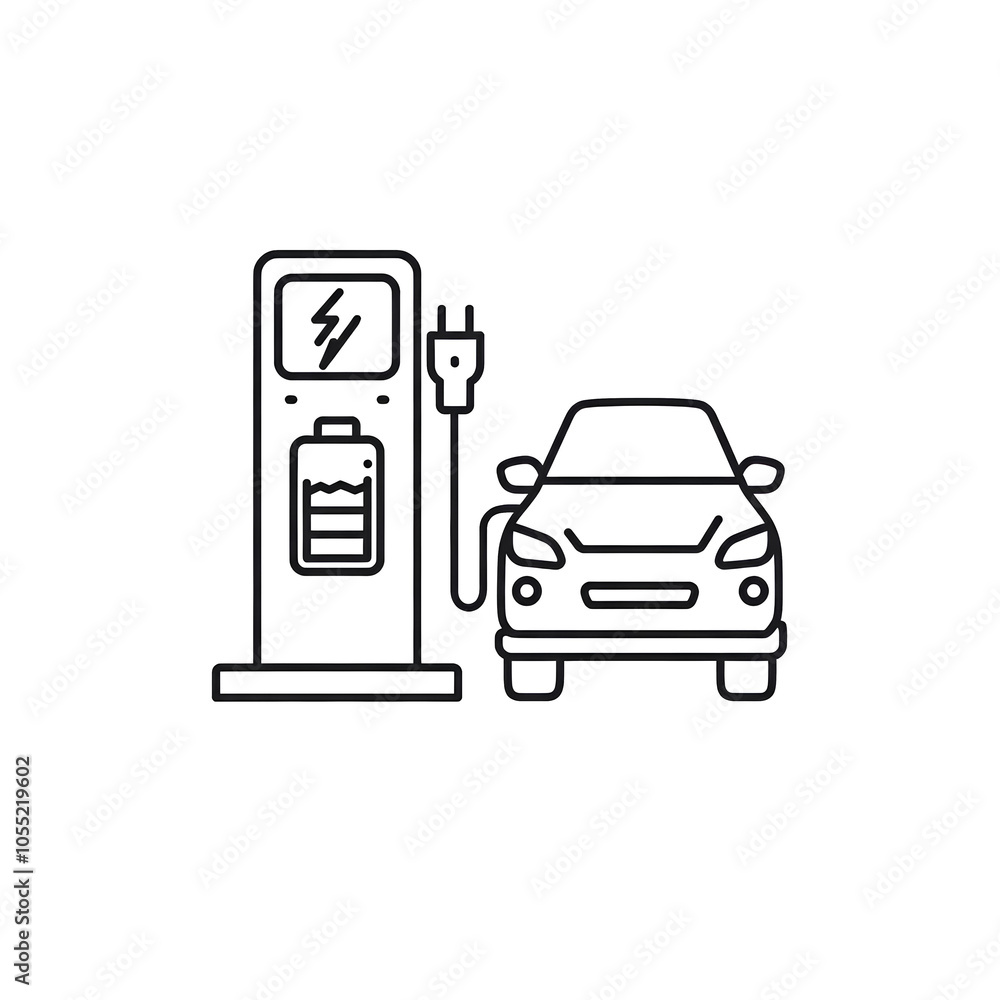 Electric car charging station icon with battery symbol and connected ...