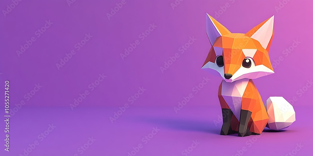 A charming and adorable low poly fox character, rendered in 3D on a ...