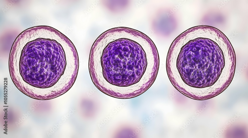 Three Purple Cells, nucleus, nuclei, cell division, mitosis, meiosis ...
