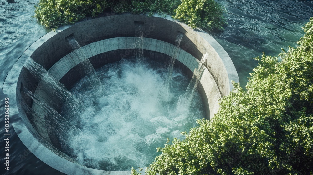 Hydropower station with a massive water turbine, sustainable power ...