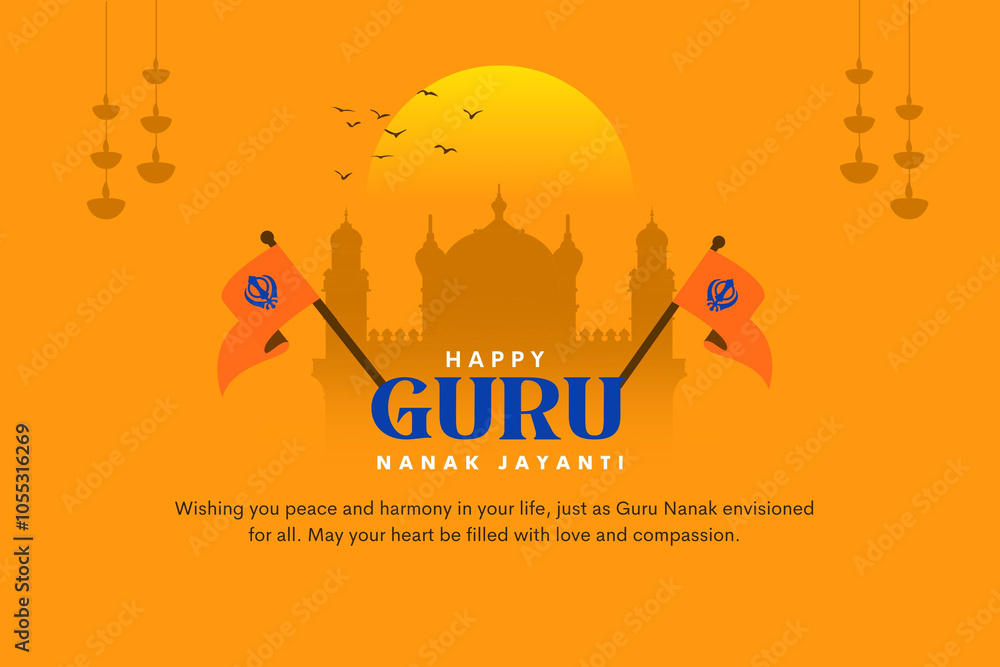 happy Guru Nanak Jayanti festival greeting card design. India Hindu ...