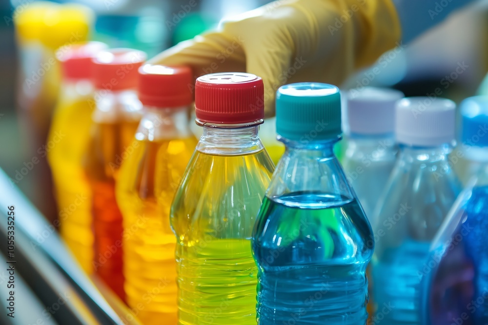 Chemical Recycling Process with Colorful Plastic Bottles. Sustainable ...