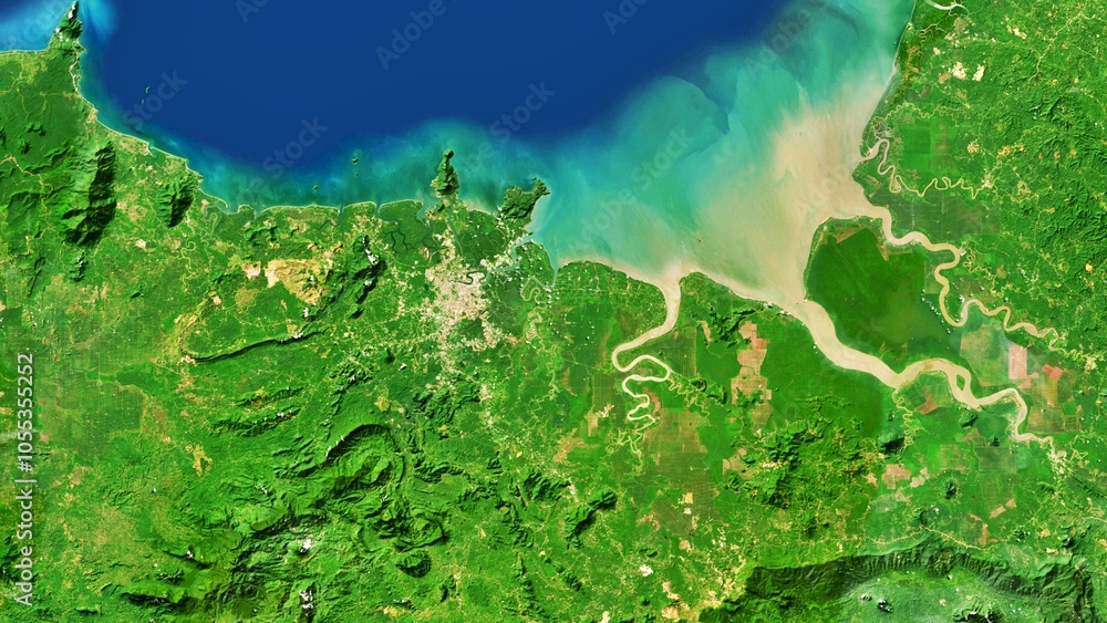 4K Kuching of Malaysia Map, High Resolution Satellite View With No ...
