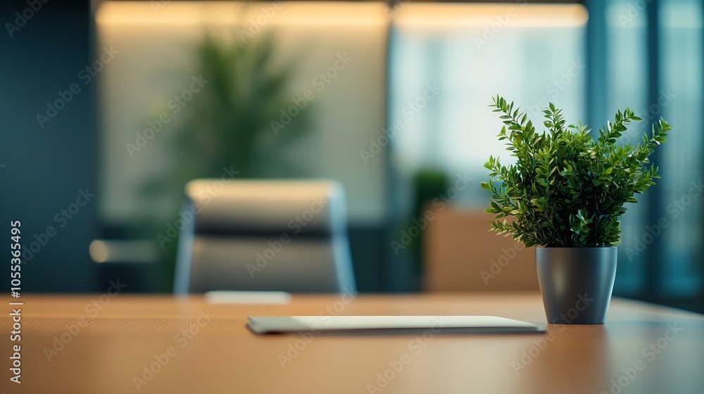 Blurred executive office desk in professional setting ideal virtual ...