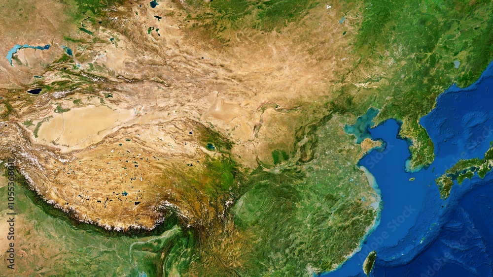 8K China Map, High Resolution Satellite View With No Border, Widescreen 4K Resolution Stock ...