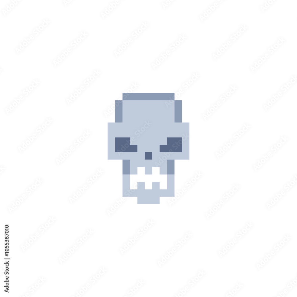 Stock-Vektorgrafik „Human skull pixel art icon, isolated on white ...