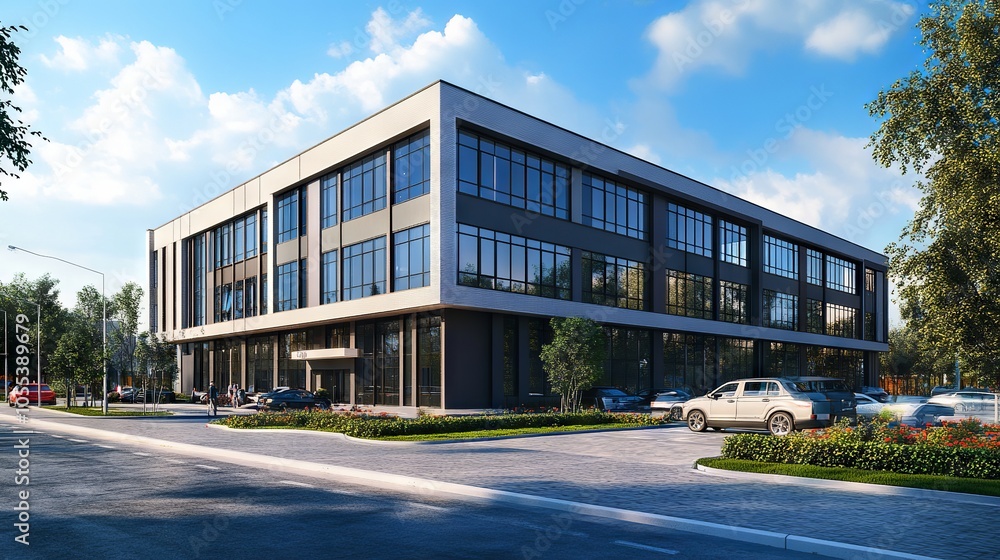 Realistic 3d architectural rendering of a modern office building ...