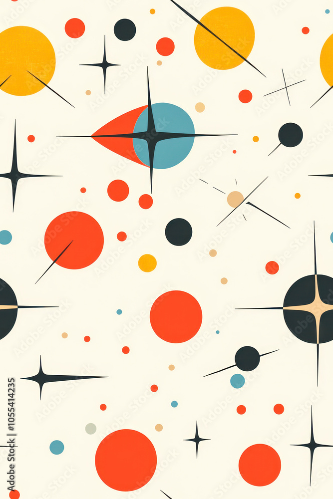 Vertical Mid century modern seamless pattern. 1950s vintage style ...