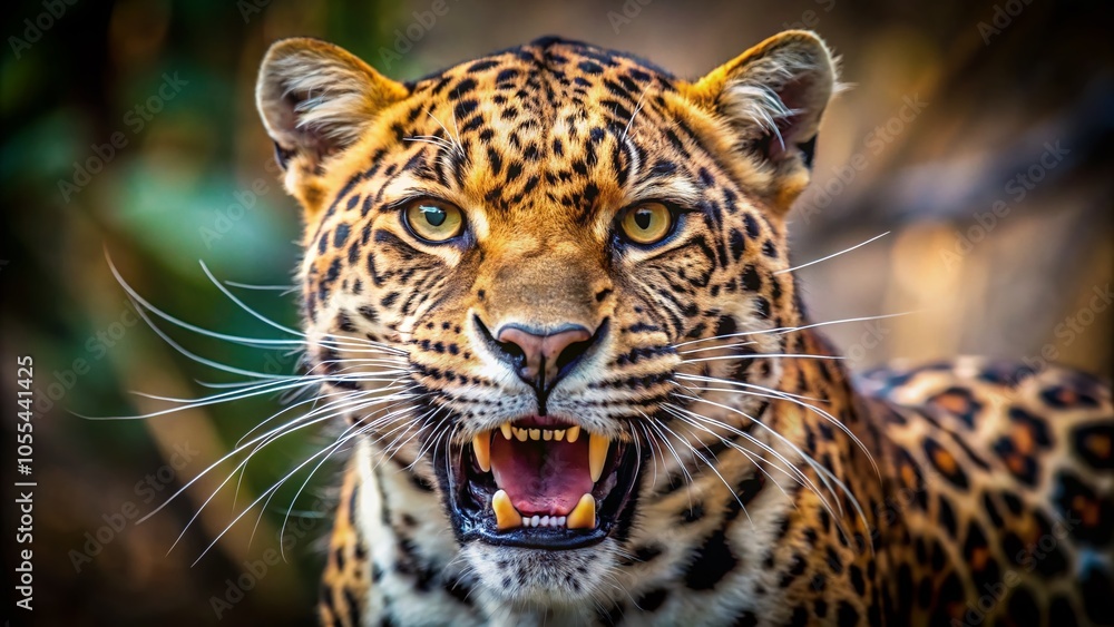 Fierce Angry Leopard Portrait with Open Mouth - Dramatic Close-Up Tilt ...