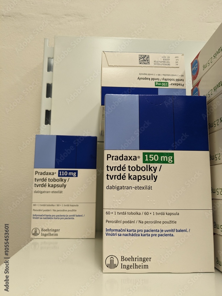 Prague,Czech Republic-November 1 2024: PRADAXA box of medication with ...