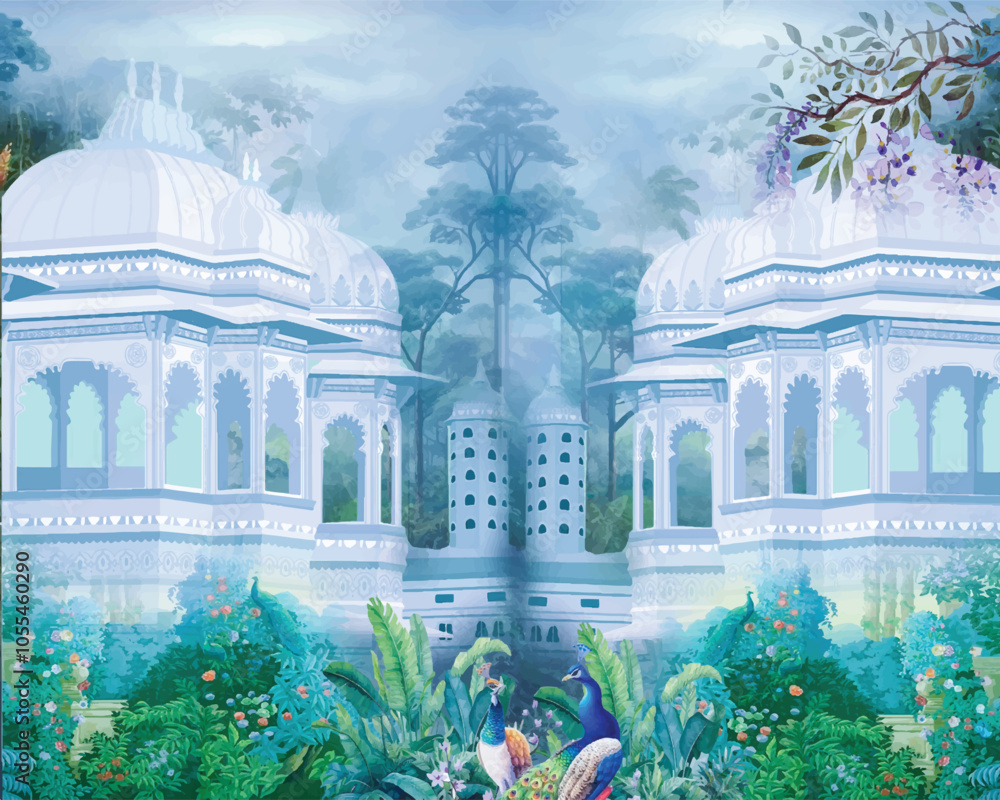 Adobe IllustIndian wedding invitation. Vector illustration of temple ...