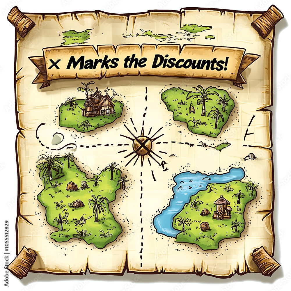 Cartoon treasure map with X marks the spot on a white background. Stock ...