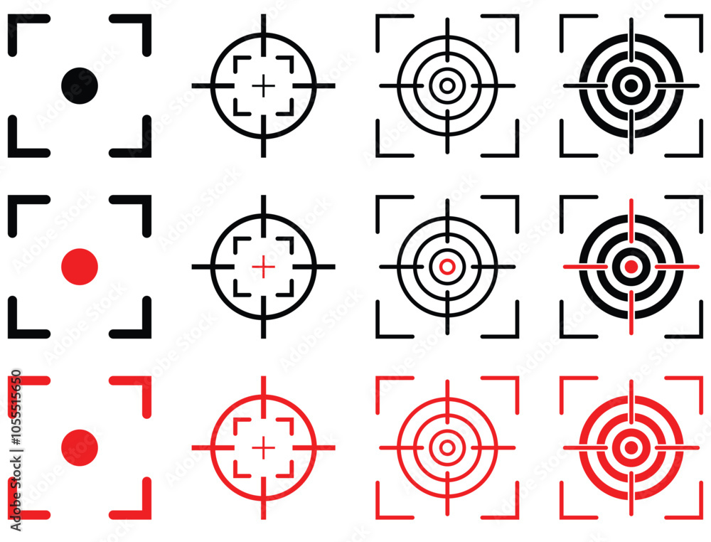 Set of Target Crosshair, gun sight vector icons. Bullseye, black and ...