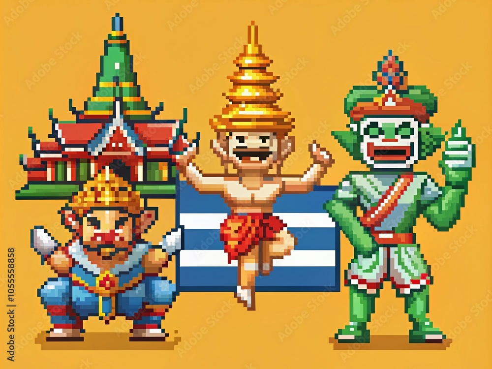 Travel to Thailand: Landmark Illustrations, National Flag, Dancer, Map ...