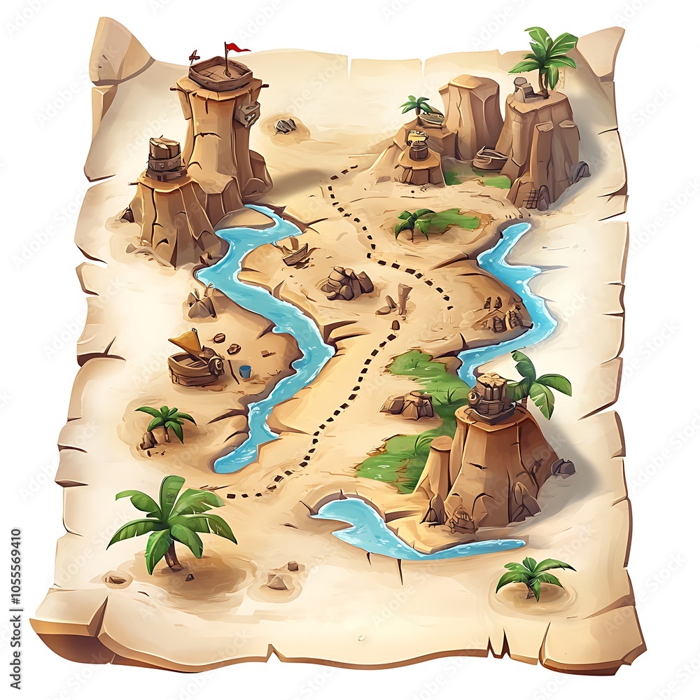 Cartoon treasure map on a white background. Stock Illustration | Adobe ...
