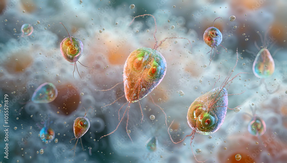 Microscopic image of Giardia lamblia trophozoites. Intestinal protozoan ...