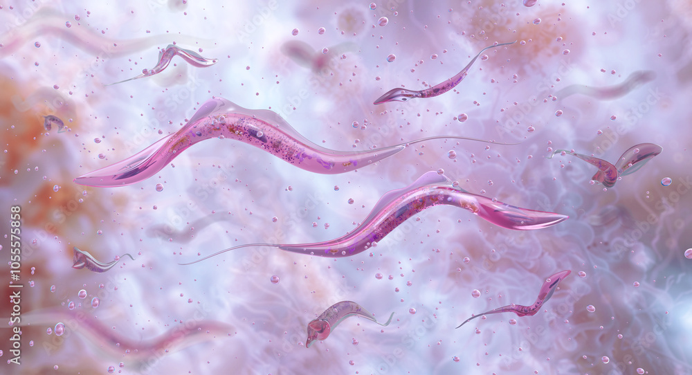 Microscopic image of Trypanosoma brucei, parasitic protozoan, the ...