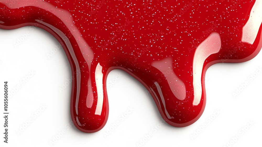 Hyper-realistic red slime drip with high-gloss finish and glitter ...