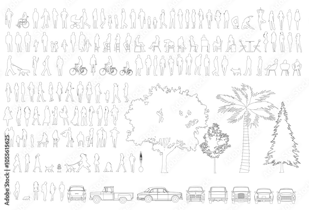 Architecture Outline Silhouette Scale Figures Stock Illustration ...