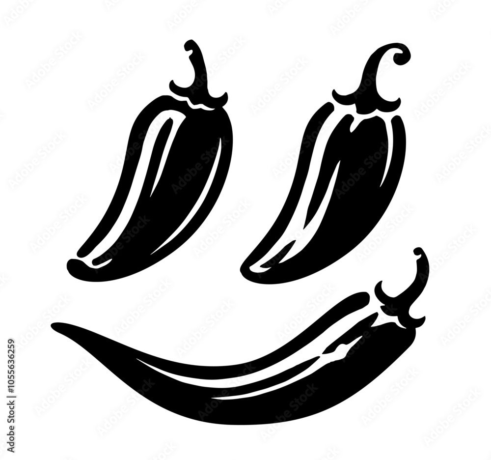 Hot pepper symbol. Spice food icon emblem sign. Silhouette black and ...
