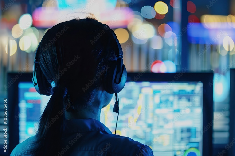 blur employee work as call centre talking with customer at operation ...