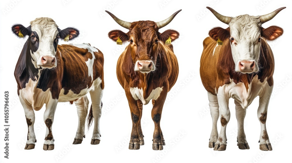Set of cows in various poses, isolated on white, realistic farm animals ...