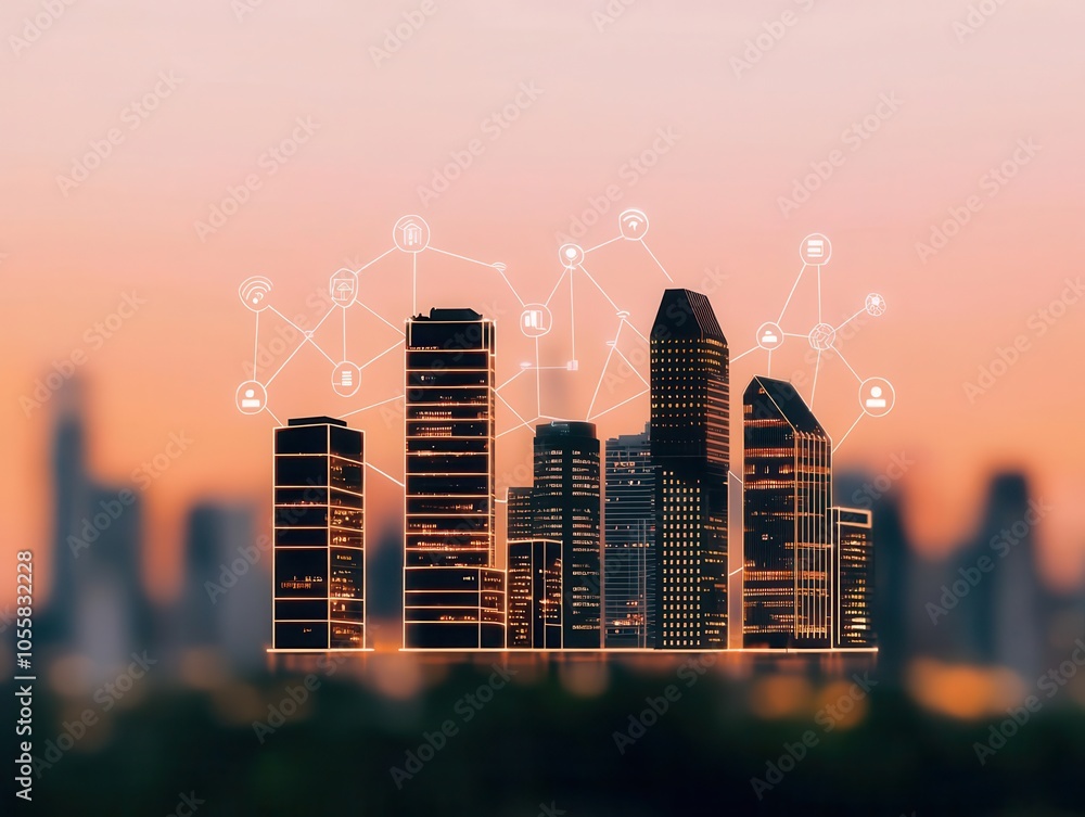 Holographic map of smart city with IoT connections, futureforward ...