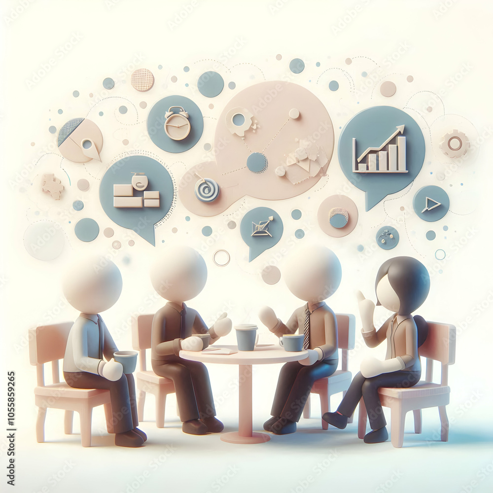 3D Colleagues Discussing Ideas Coffee Break Soft Abstract Background ...