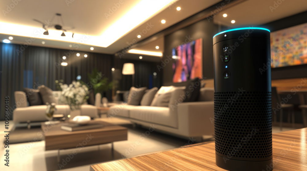 Smart home technology - A modern living room featuring advanced smart ...