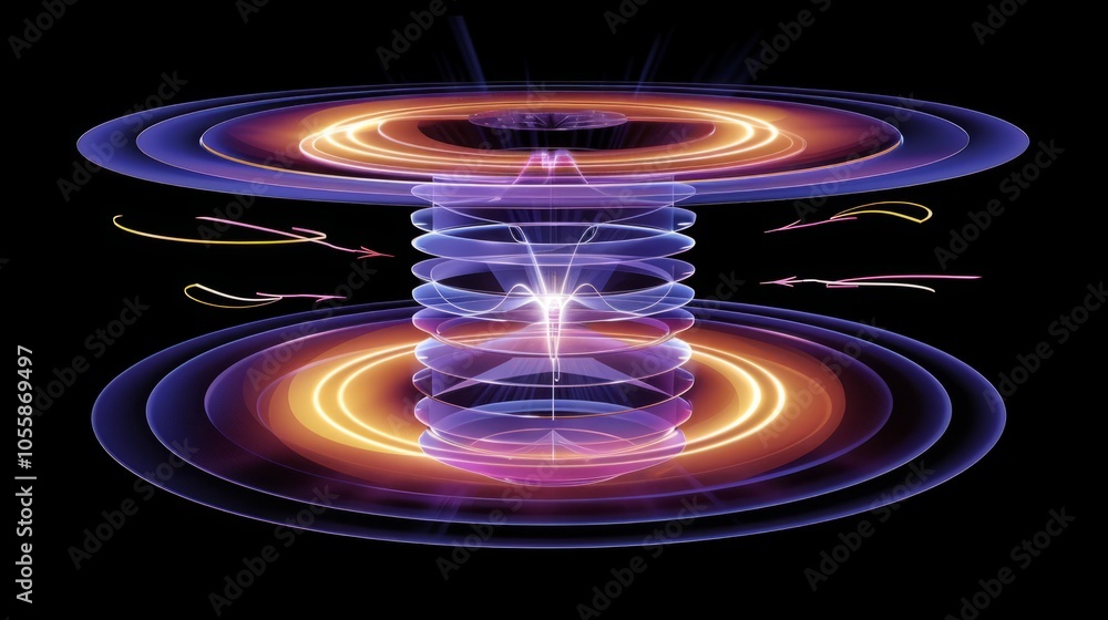 Ilustración de Stock Abstract magnetic field visualization, in dark empty space, with luminous ...