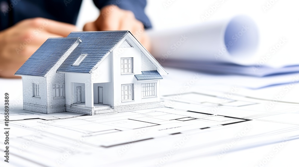 Architect sketching detailed house plan blueprints; drafting precise ...