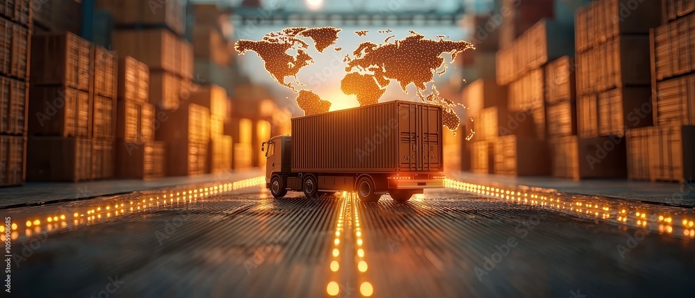 Global Logistics Network, illuminated truck, digital connections ...