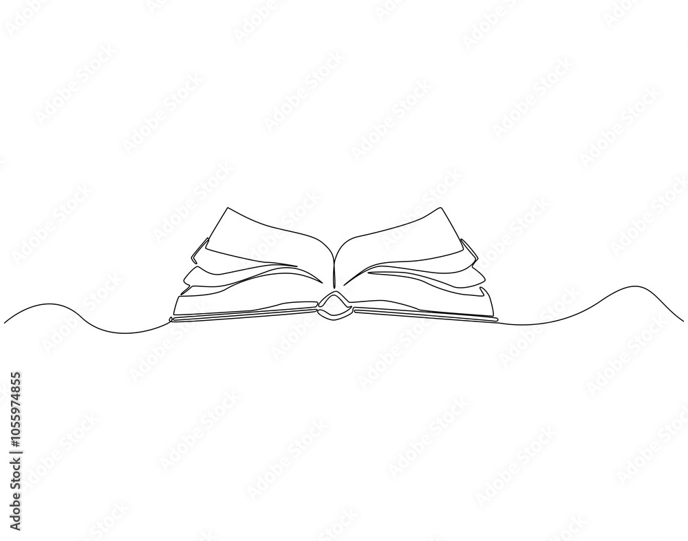Continuous one line drawing of opened book. One line drawing ...