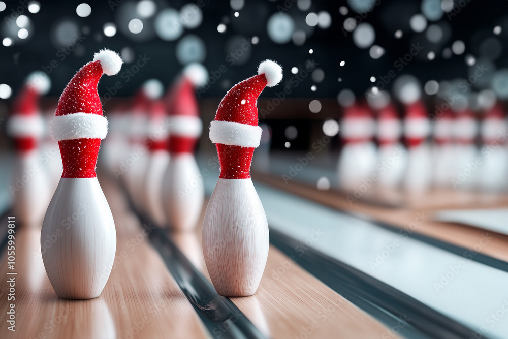 Christmas bowling scene features colorful skittles dressed in tiny ...