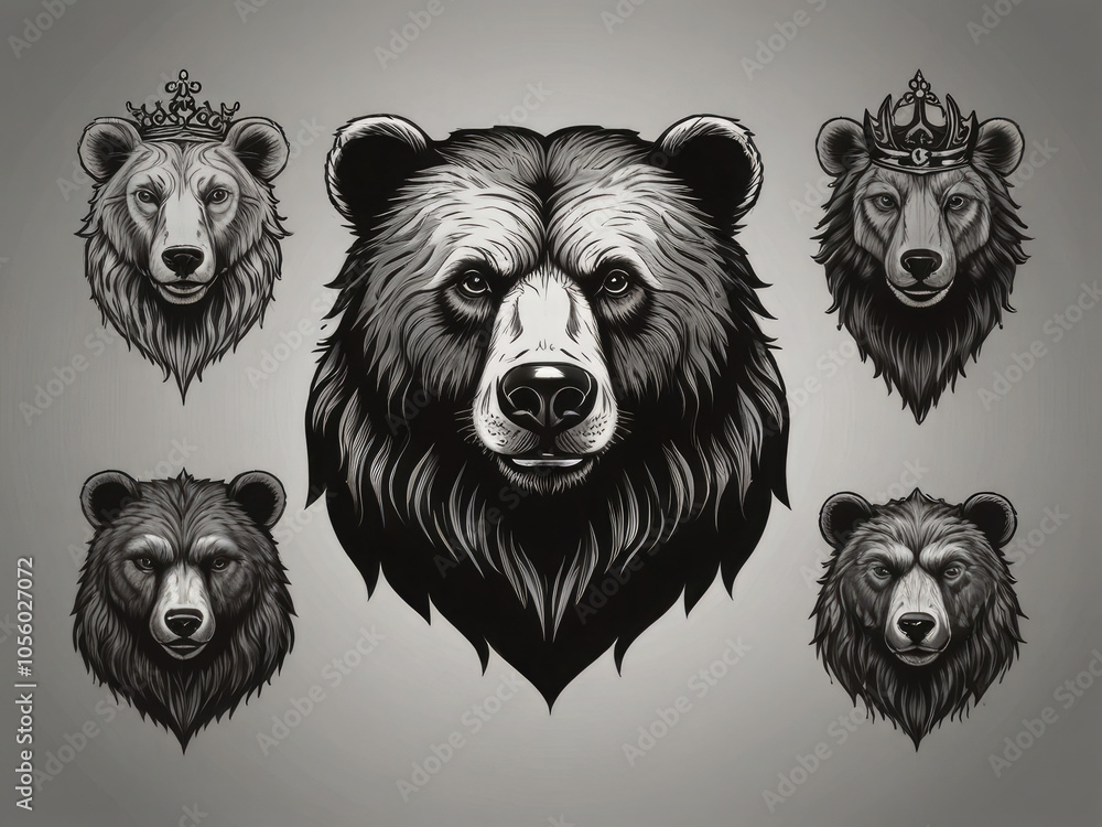 Royal bear emblems vector illustration black and white perfect for ...