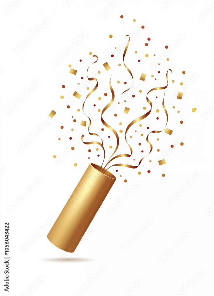 vector of gold party popper with a gold ribbons and a fountain of gold ...